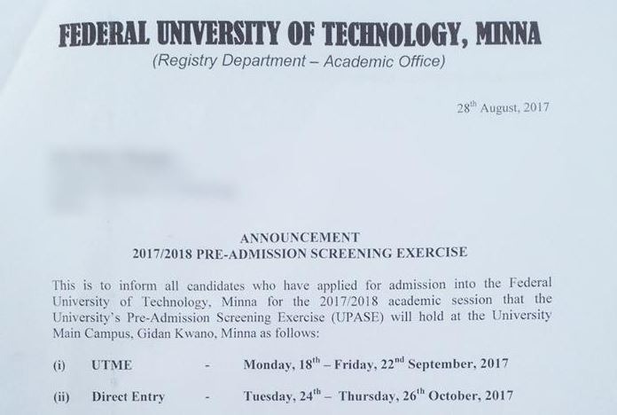 FUTMinna Post UTME & DE 2019: Cut off Mark & Exam Date Announced FUTMinna Post UTME & DE 2019: Cut off Mark & Exam Date Announced