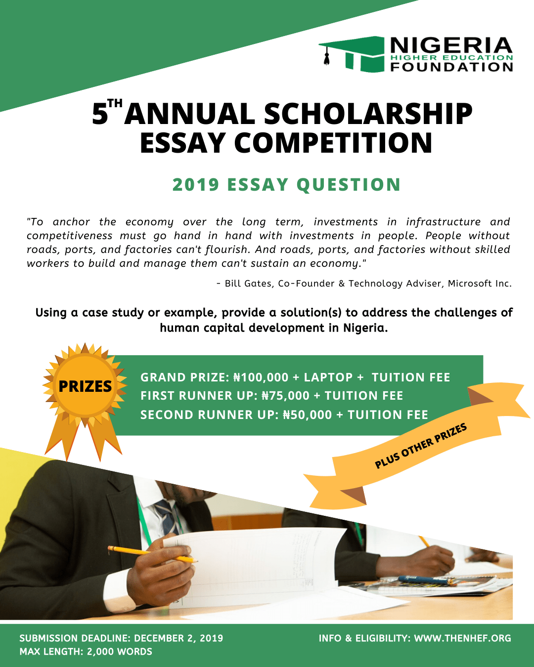 NHEF Scholarship Essay Competition 2019 Application Begins NHEF Scholarship Essay Competition 2019 Application Begins